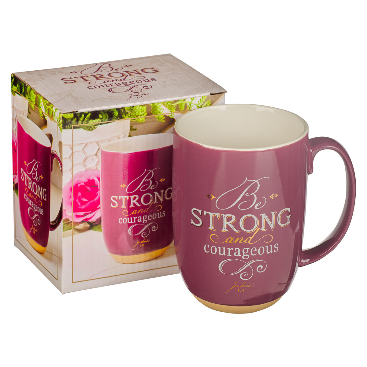 Be Strong and Courageous – Joshua 1:9 Pink Ceramic Coffee Mug with ...