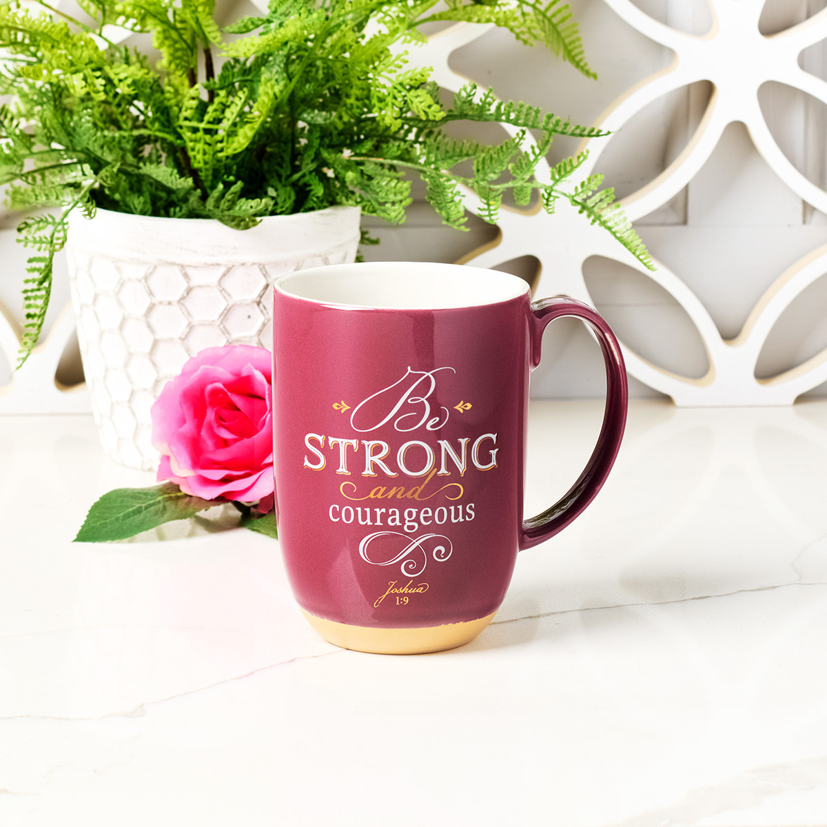 Be Strong and Courageous – Joshua 1:9 Pink Ceramic Coffee Mug with ...